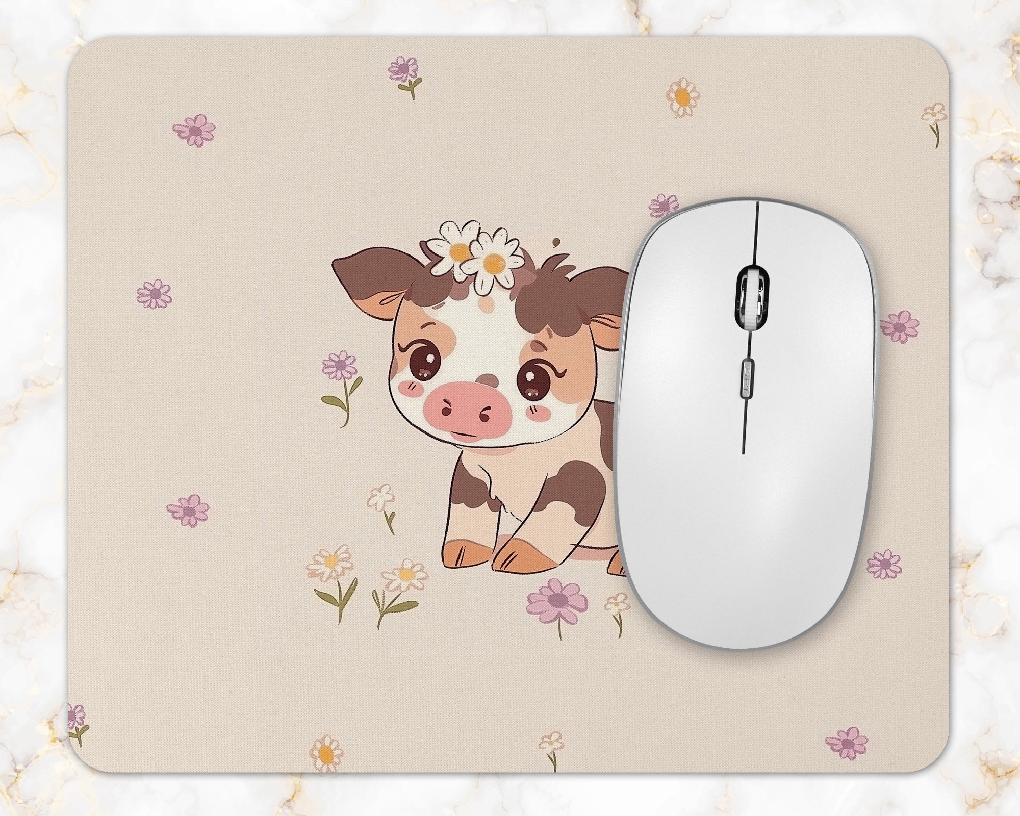 Desk Mat Aesthetic, Cute Cow Lofi Mouse Pad, Cute Kawaii Deskmat ...