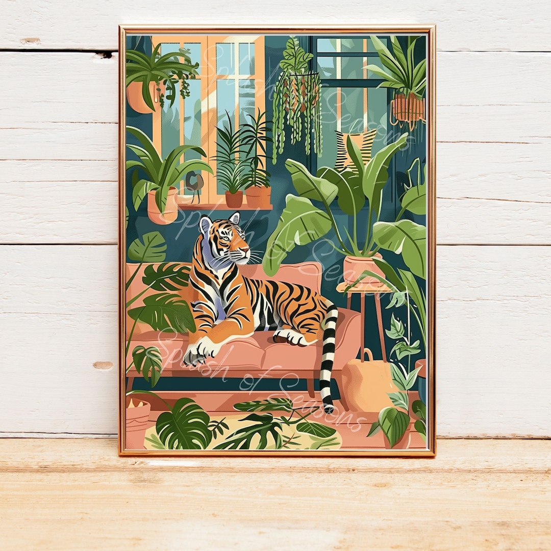 Tiger Living Room Wall Art Print, Animal Home Decor, Cozy Home Decor ...