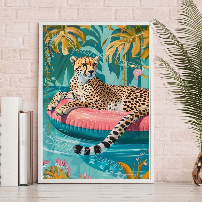 Cheetah on A Pool Float, Maximalist Wall Art - Cheetah Print Decor ...