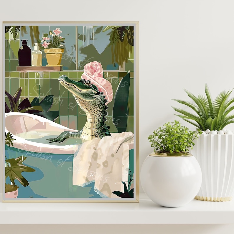 Gator in Bathtub Bathroom Print, Alligator Wall Art, Home Decor, Funny ...