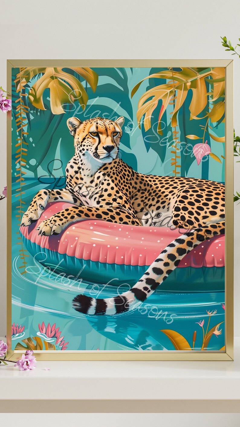 Cheetah on A Pool Float, Maximalist Wall Art - Cheetah Print Decor ...