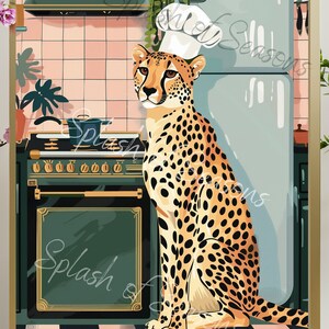 Cheetah in the Kitchen Print, Tropical Jungle Home Decor, Funny Kitchen ...