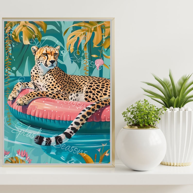 Cheetah on A Pool Float, Maximalist Wall Art - Cheetah Print Decor ...