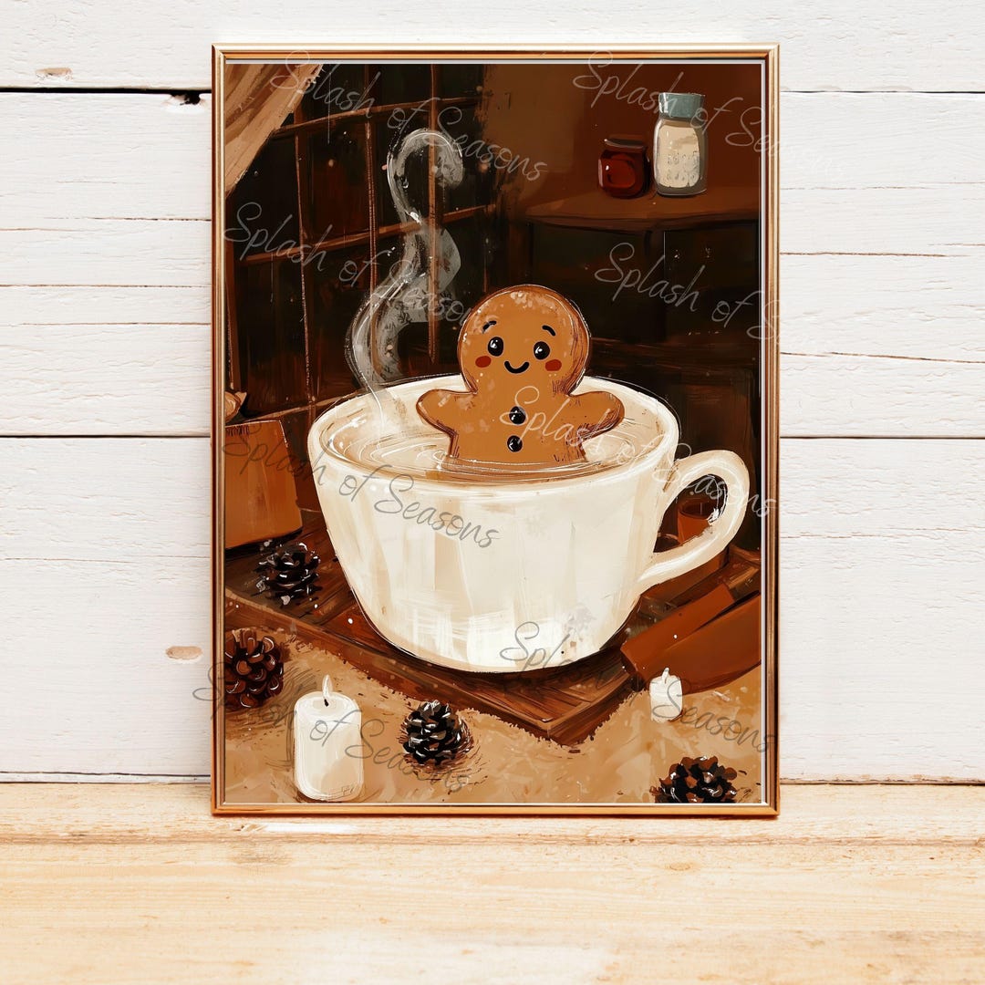 Gingerbread Taking A Bath, Christmas Wall Art Print Holiday Home Decor ...