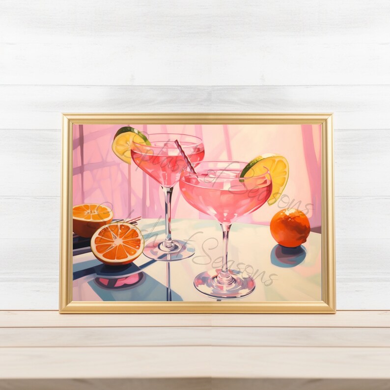 Retro Cocktails Print, Pink Aesthetic Wall Art, Alcohol Art, Modern ...