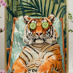 Tiger Spa Day Print Print, Jungle Home Decor, Living Room Art Print ...