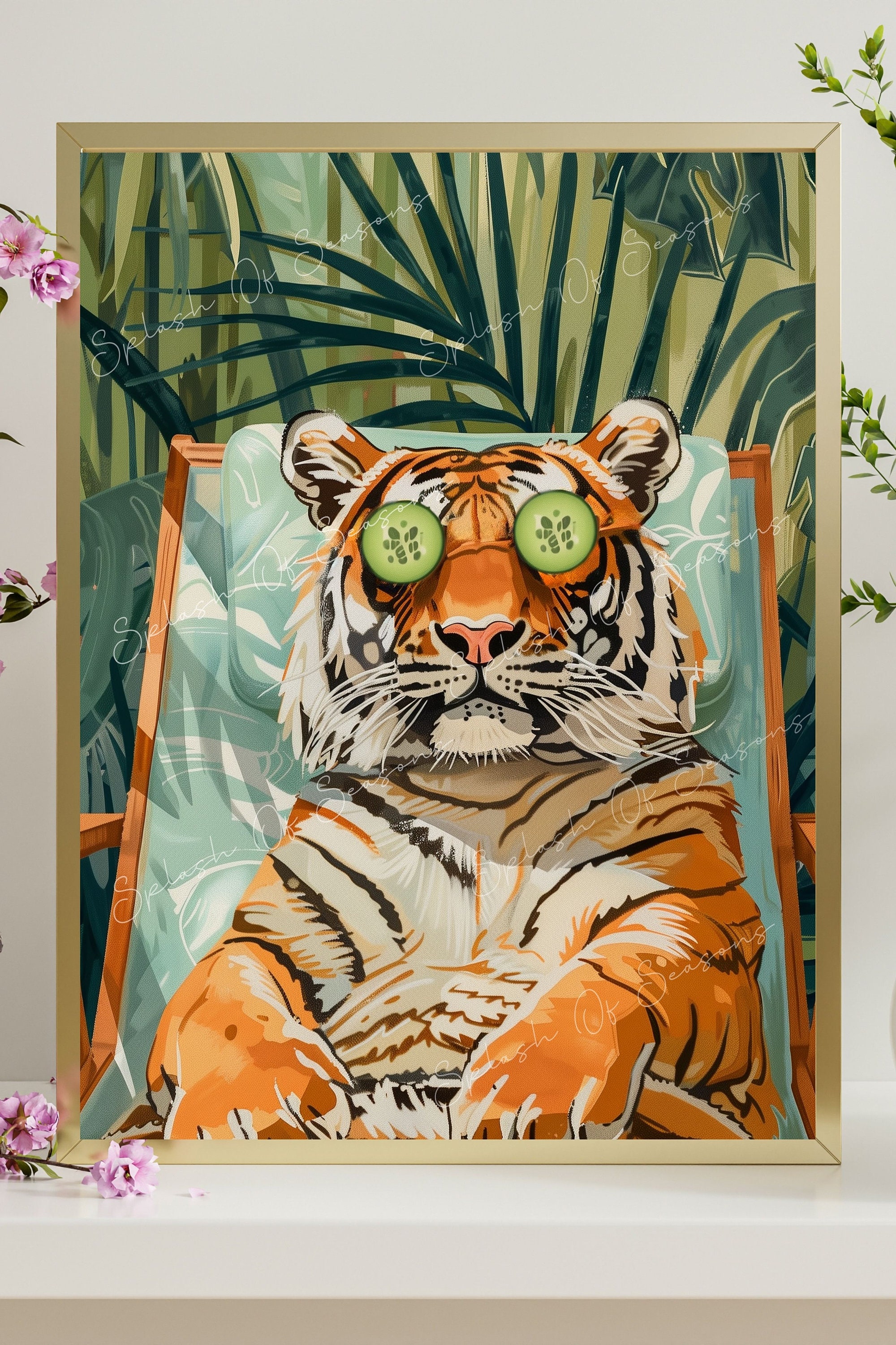 Tiger Spa Day Print Print, Jungle Home Decor, Living Room Art Print ...