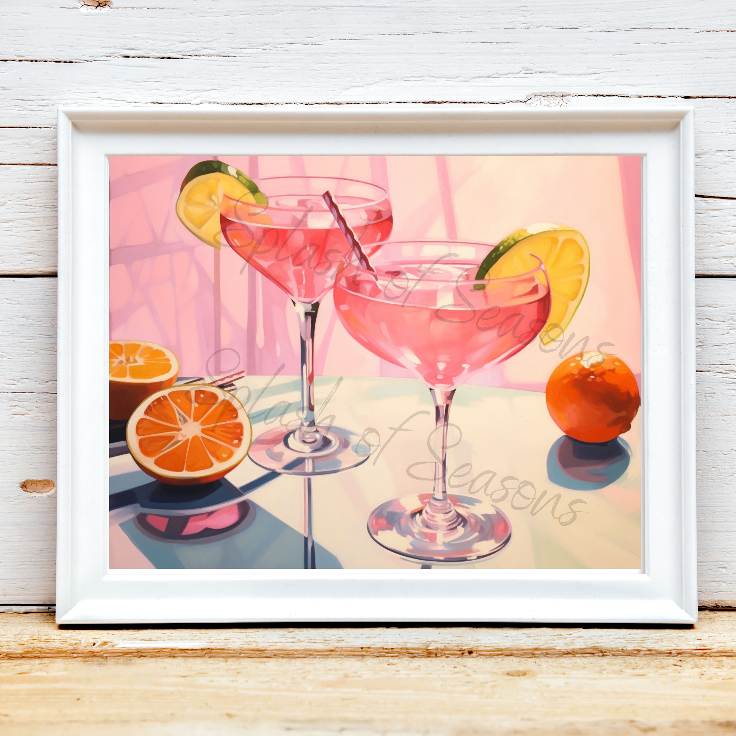 Retro Cocktails Print, Pink Aesthetic Wall Art, Alcohol Art, Modern ...