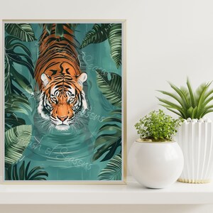 Tiger Swimming Wall Art, Jungle Animal Print, Animals Painting ...