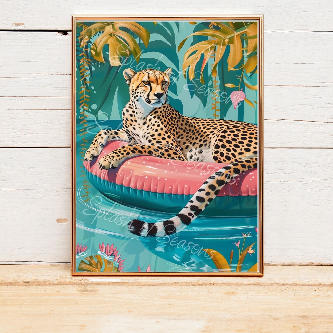 Cheetah on A Pool Float, Maximalist Wall Art - Cheetah Print Decor ...
