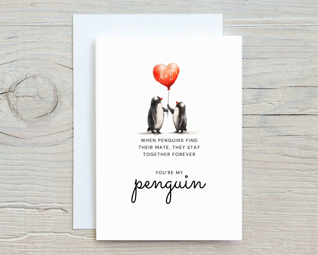 Custom Penguin Valentines Card for Boyfriend, Card for Girlfriend ...