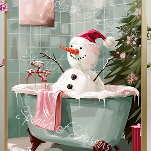 Snowman in Bathtub Bathroom Print, Christmas Home Decor, Funny Bathroom ...