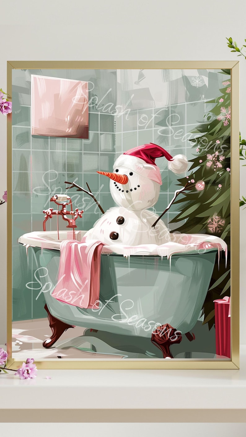 Snowman in Bathtub Bathroom Print, Christmas Home Decor, Funny Bathroom ...