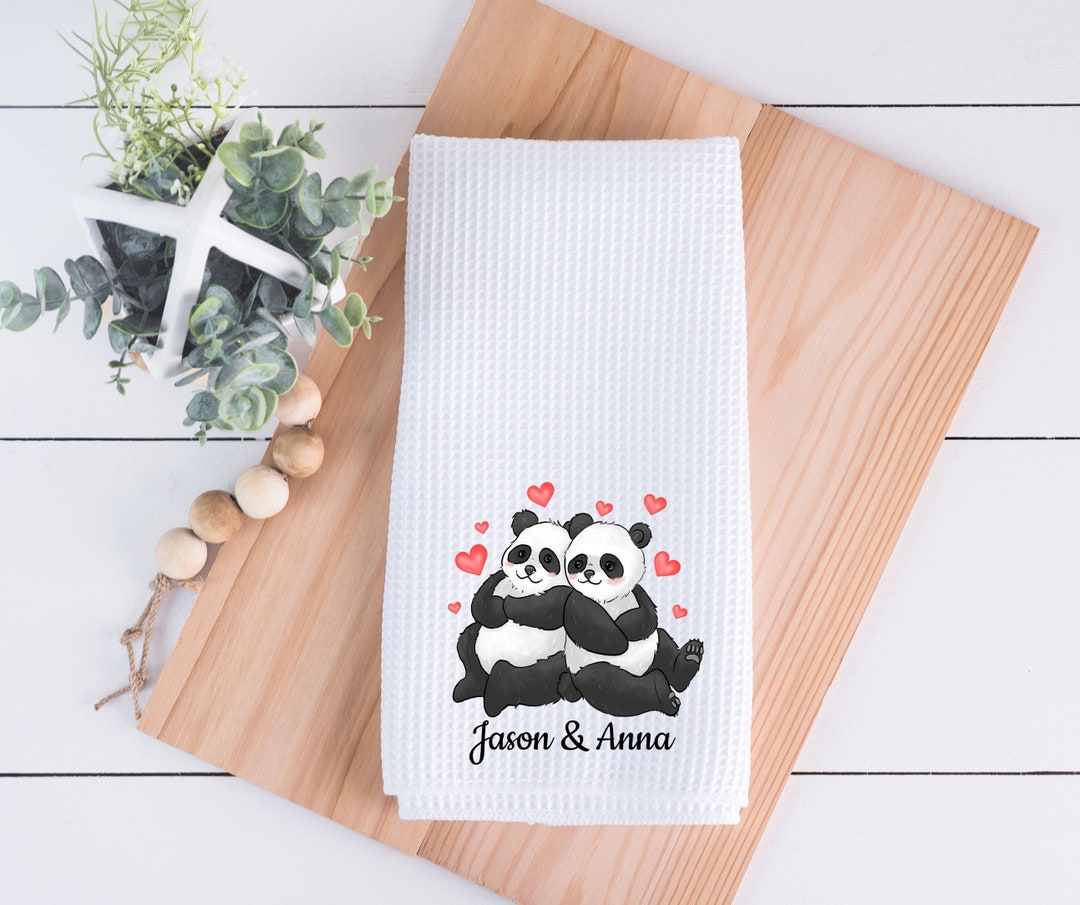 Personalized Dish Towel, Panda Couple, Cute Gift for Couple, Name ...
