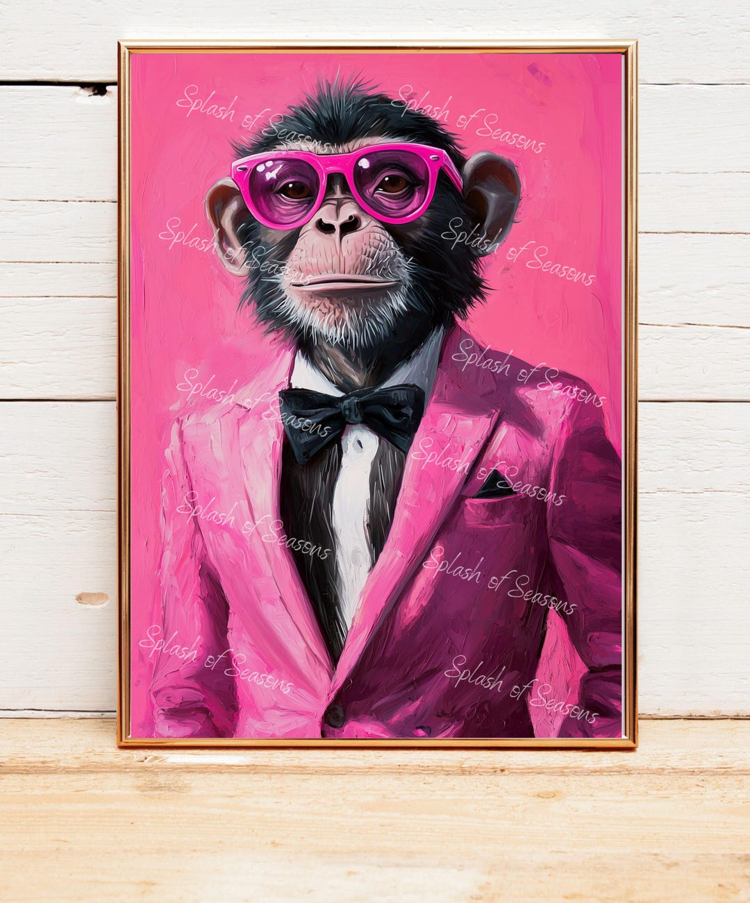 Chimpanzee in A Pink Suit Wall Art Print, Girly Home Decor, Funny ...
