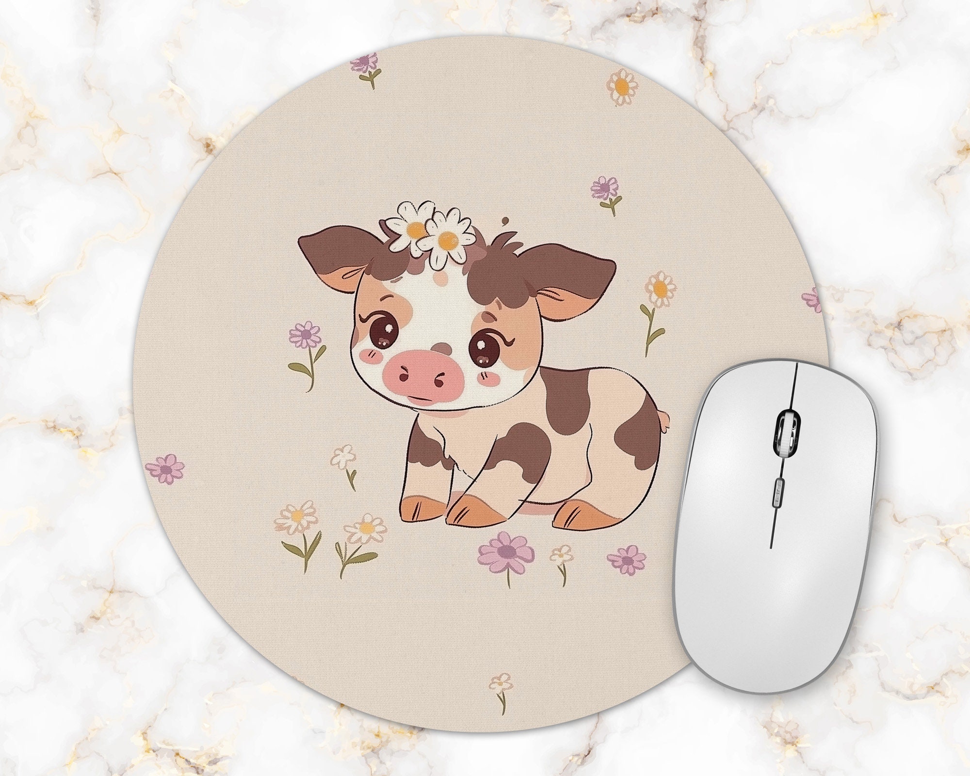 Desk Mat Aesthetic, Cute Cow Lofi Mouse Pad, Cute Kawaii Deskmat ...