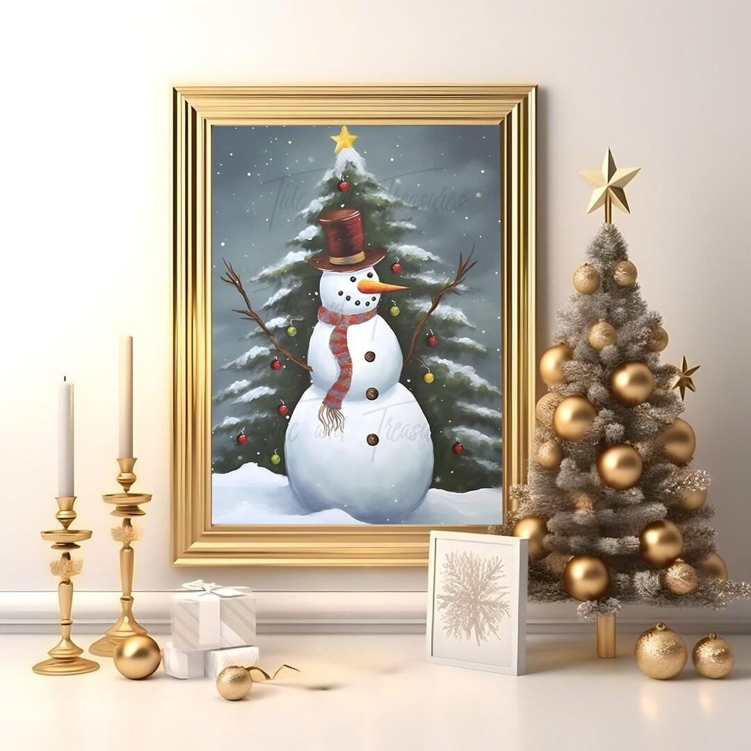 Christmas Wall Decor, Snowman With Christmas Tree Print, Christmas Wall ...