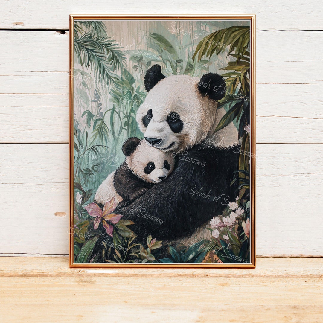 Panda Mom and Cub Cub, Animal Wall Art Print, Nursery Room Decor, Panda ...