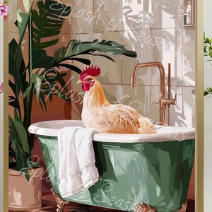 Chicken in the Bathtub Bathroom Print, Farm House Decor, Chicken Lover ...