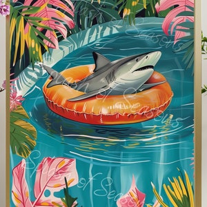 Shark on A Pool Float, Maximalist Wall Art, Ocean Lover Gifts, Funny ...