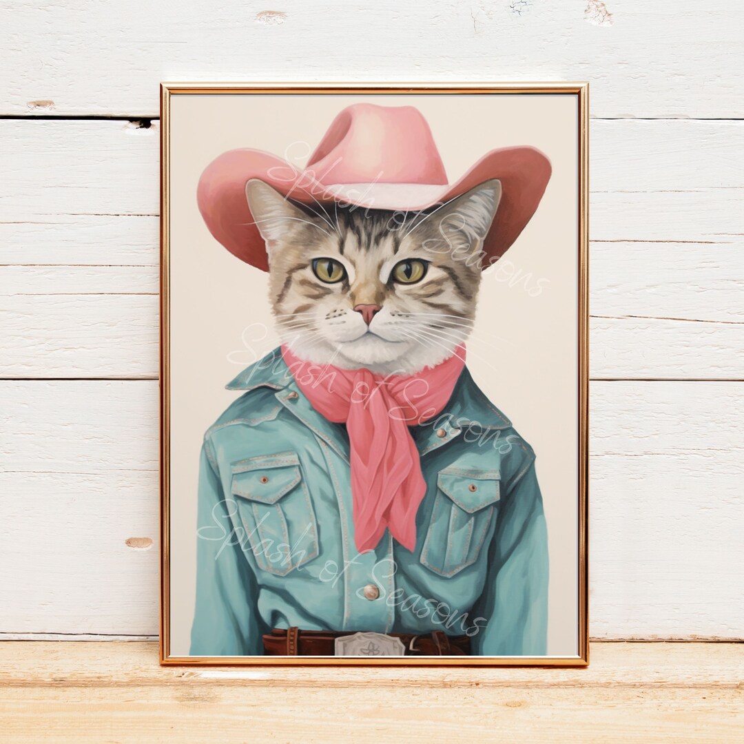 Cowboy Cat Print, Western Art Print, Cow Girl Decor, Retro Cowboy, Cat ...