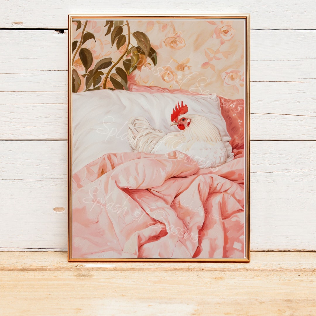 Chicken Napping Wall Art Print, Farm Animal Home Decor, Bedroom Wall ...