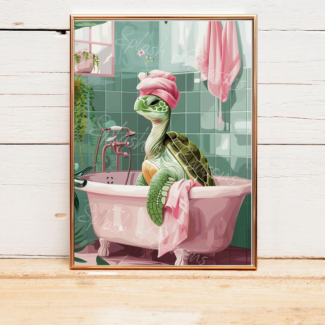 Sea Turtle in the Bathtub Wall Art Print, Tropical Home Decor ...