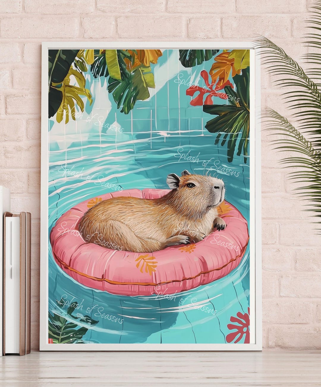 Capybara on A Pool Float, Maximalist Wall Art, Housewarming Gifts ...