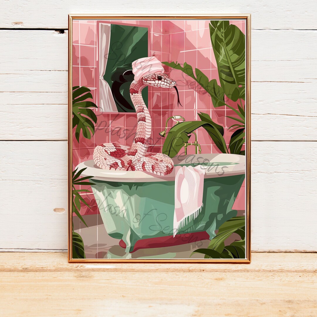 Snake in Bathtub Bathroom Print, Snake Wall Art, Home Decor, Funny ...