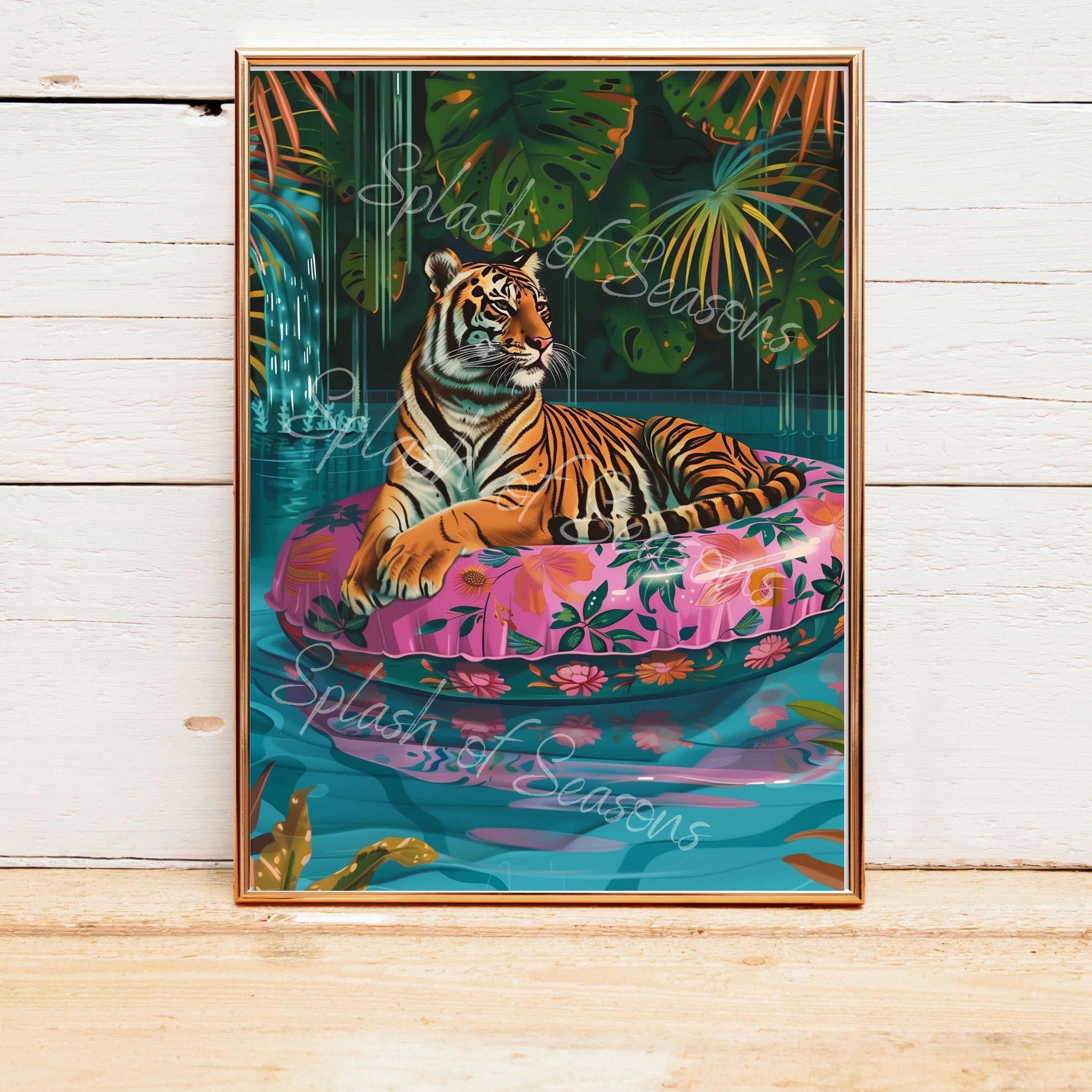 Tiger on A Pool Float, Maximalist Wall Art - Tiger Print Decor ...