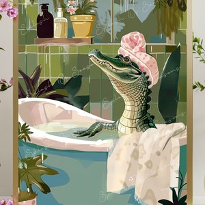 Gator in Bathtub Bathroom Print, Alligator Wall Art, Home Decor, Funny ...