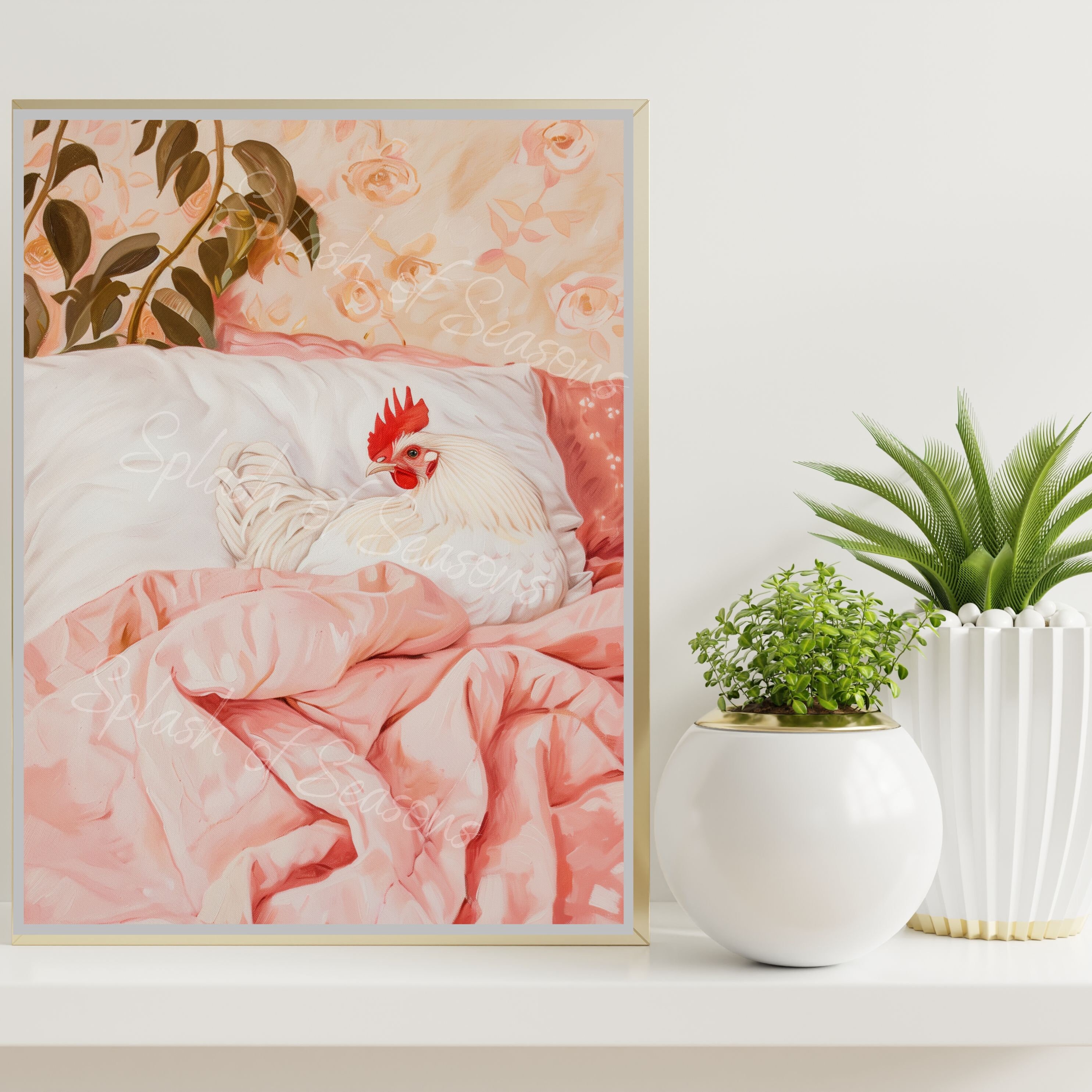 Chicken Napping Wall Art Print, Farm Animal Home Decor, Bedroom Wall ...