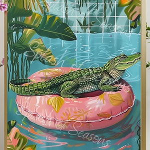 Alligator on A Pool Float, Maximalist Wall Art, Florida Print, Gator ...