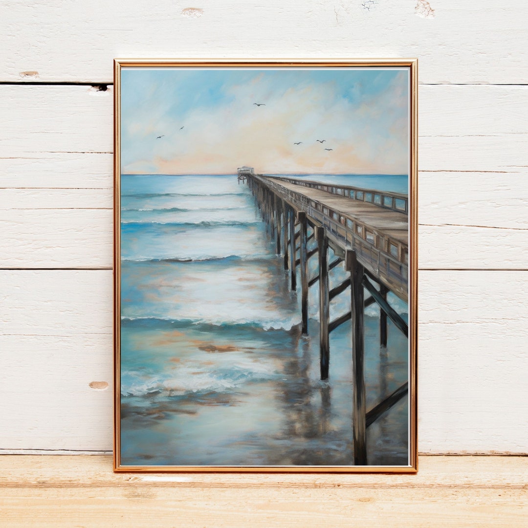 Pier at the Beach Beach Scene Print Beach Painting Beach - Etsy