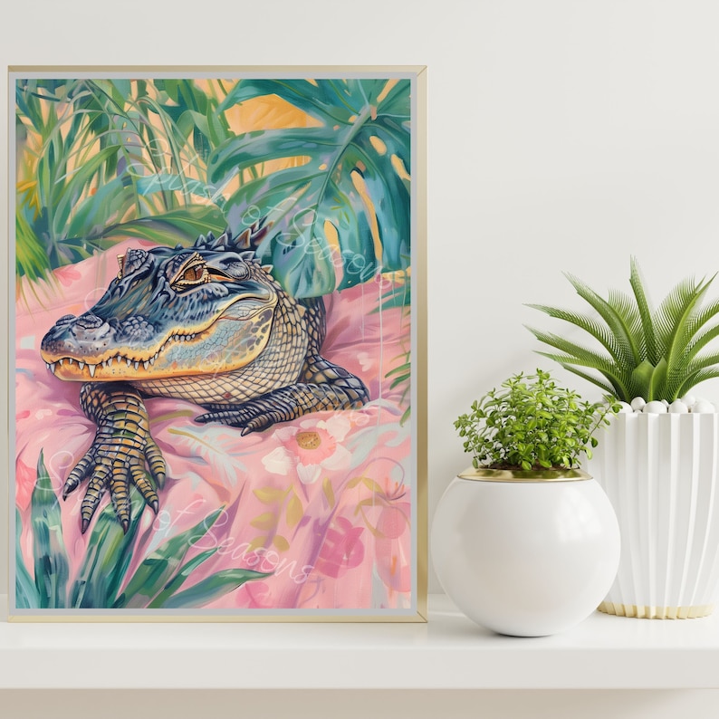 Gator Napping Wall Art Print, Animal Home Decor, Alligator Bedroom Wall ...
