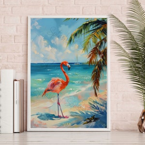 Flamingo on the Beach, Flamingo Wall Art, Coastal Decor, Beach House ...