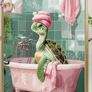 Sea Turtle in the Bathtub Wall Art Print, Tropical Home Decor ...