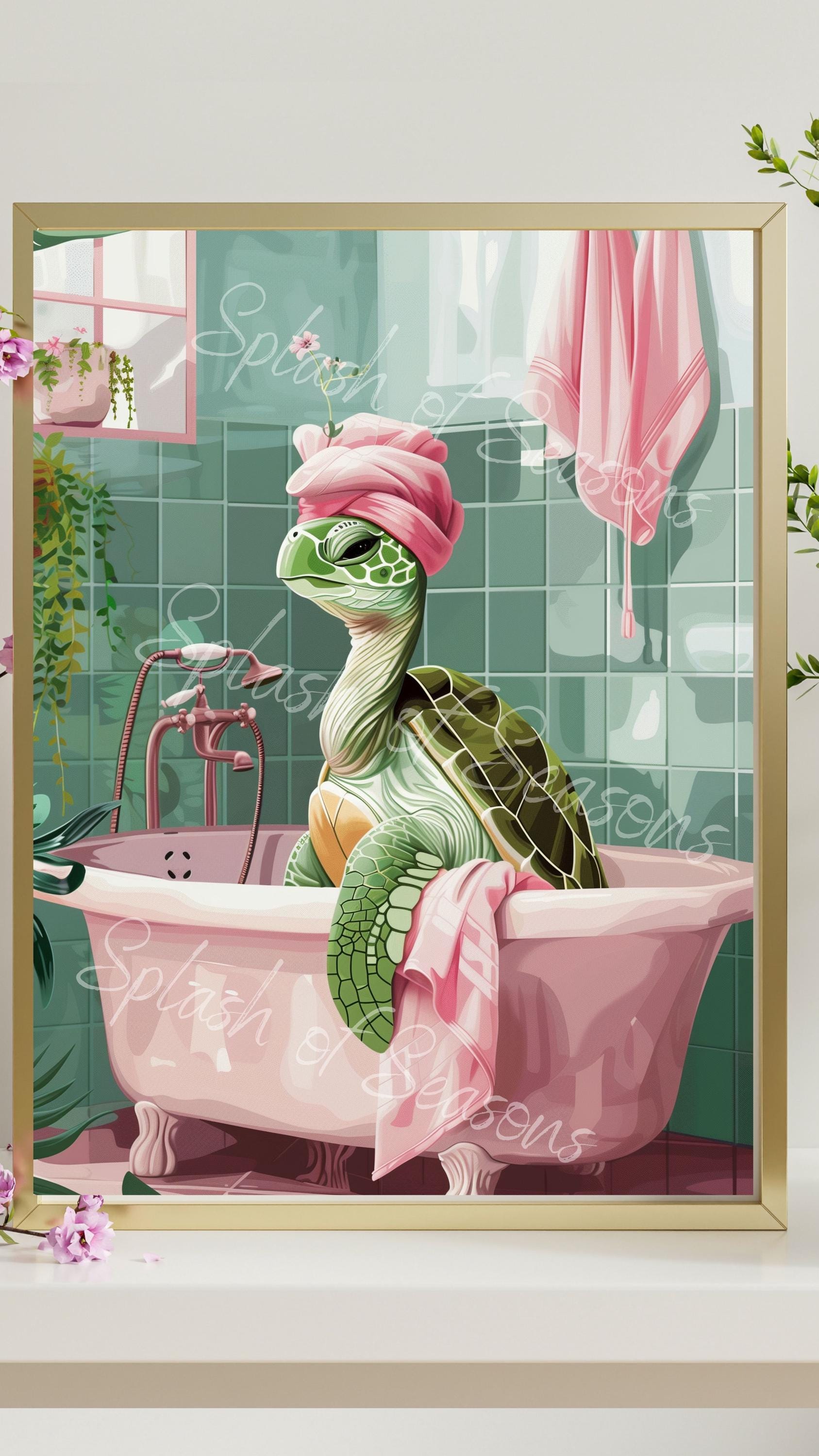 Sea Turtle in the Bathtub Wall Art Print, Tropical Home Decor ...