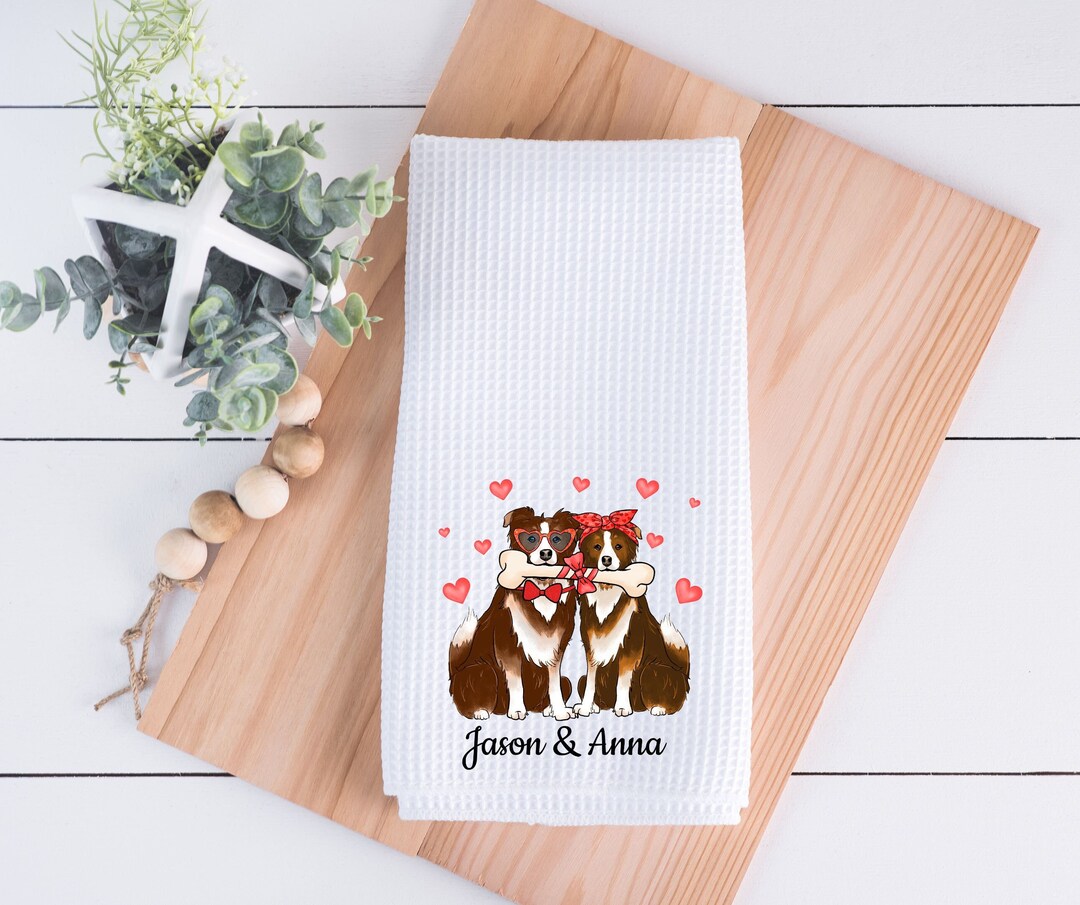 Personalized Dog Dish Towel, Cute Gift for Couple, Name Kitchen Towel ...