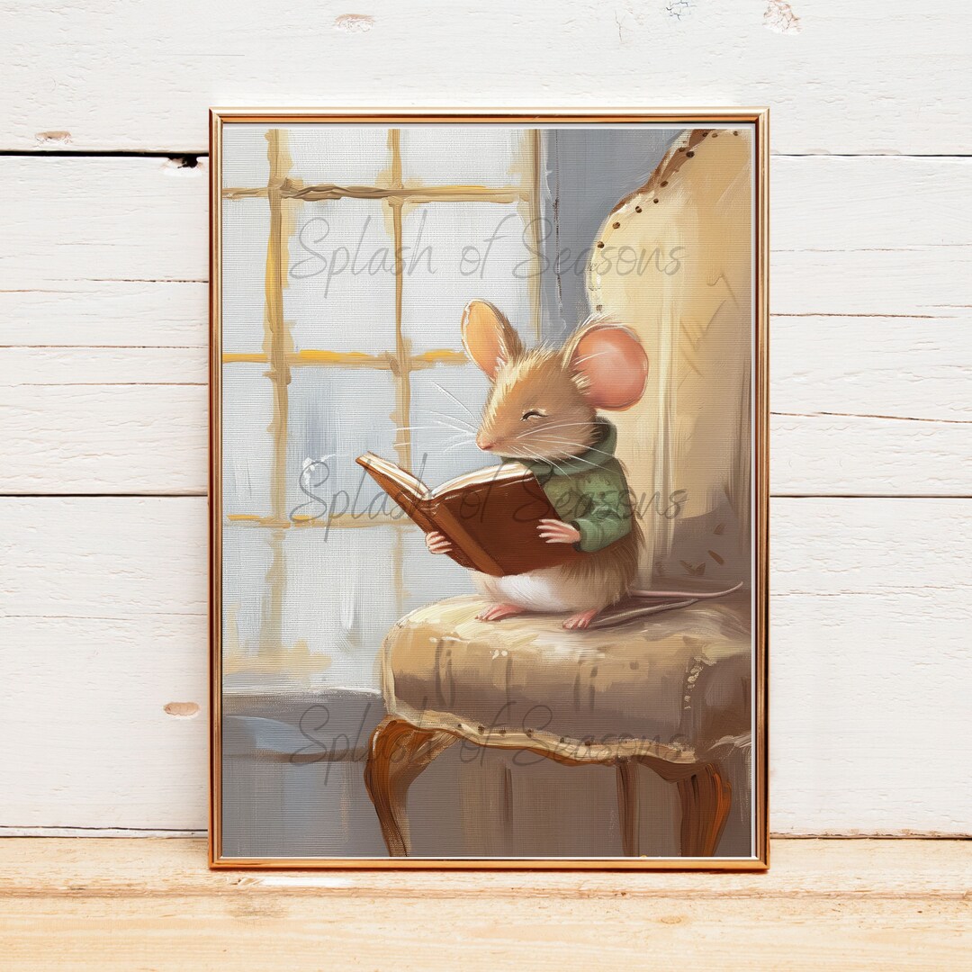 Reading Mouse Print, Cozy Wall Art, Cozy Home Decor, Cottagecore ...