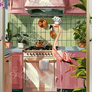 Flamingo in the Kitchen Print, Tropical Home Decor, Funny Kitchen Wall ...