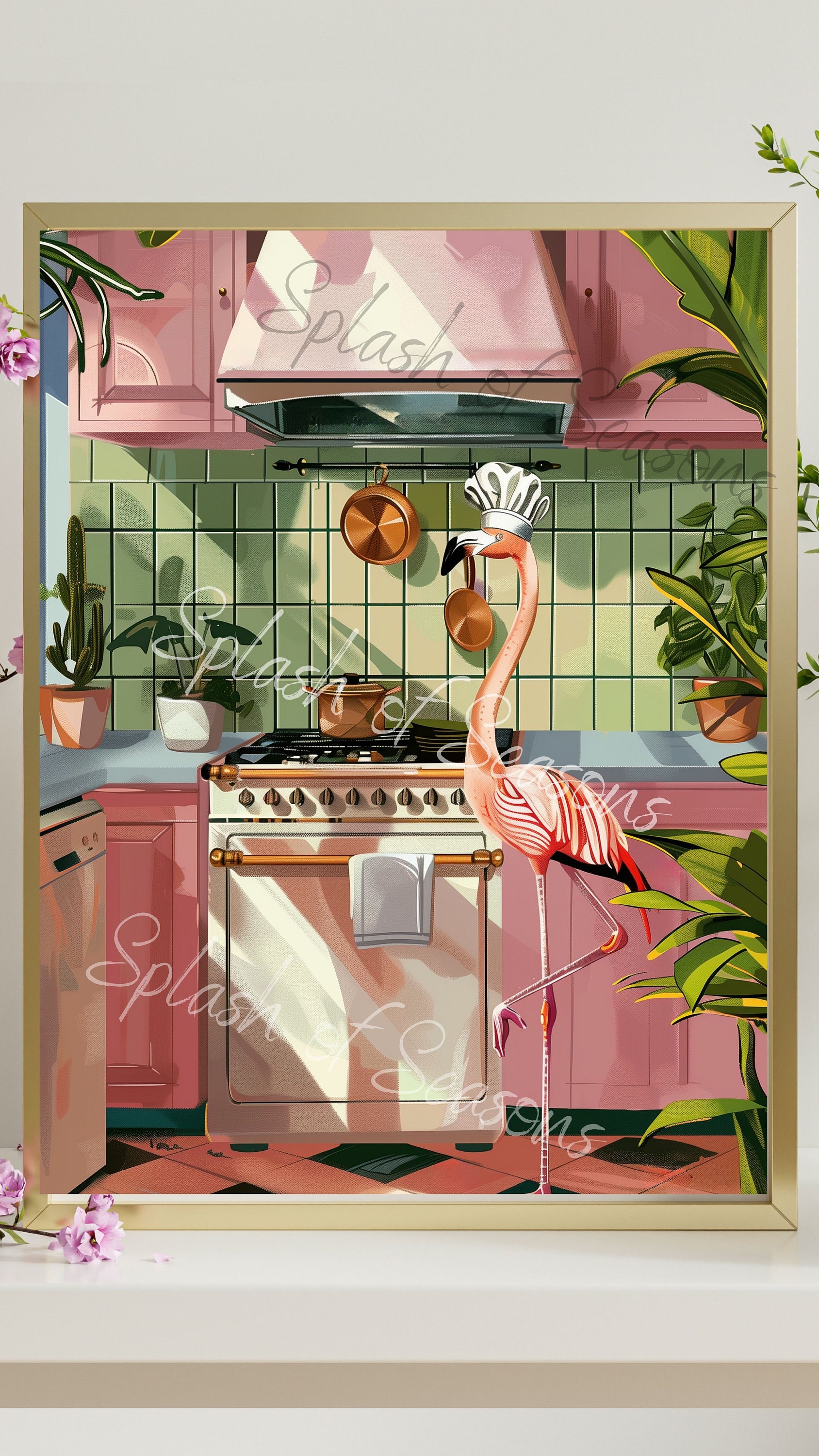 Flamingo in the Kitchen Print, Tropical Home Decor, Funny Kitchen Wall ...