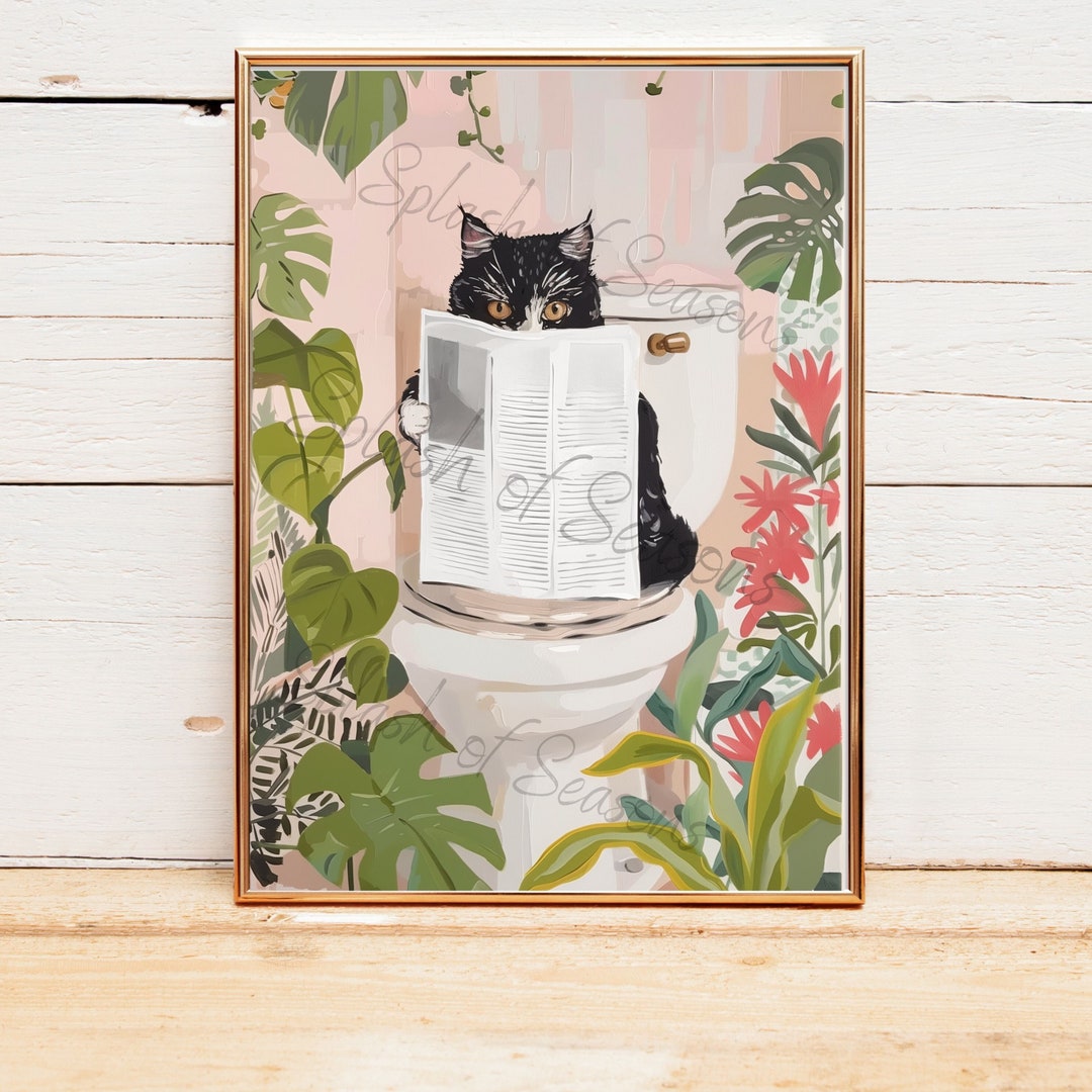Cat on the Toilet Art Print, Bathroom Print, Cat Lover Gift, Funny ...
