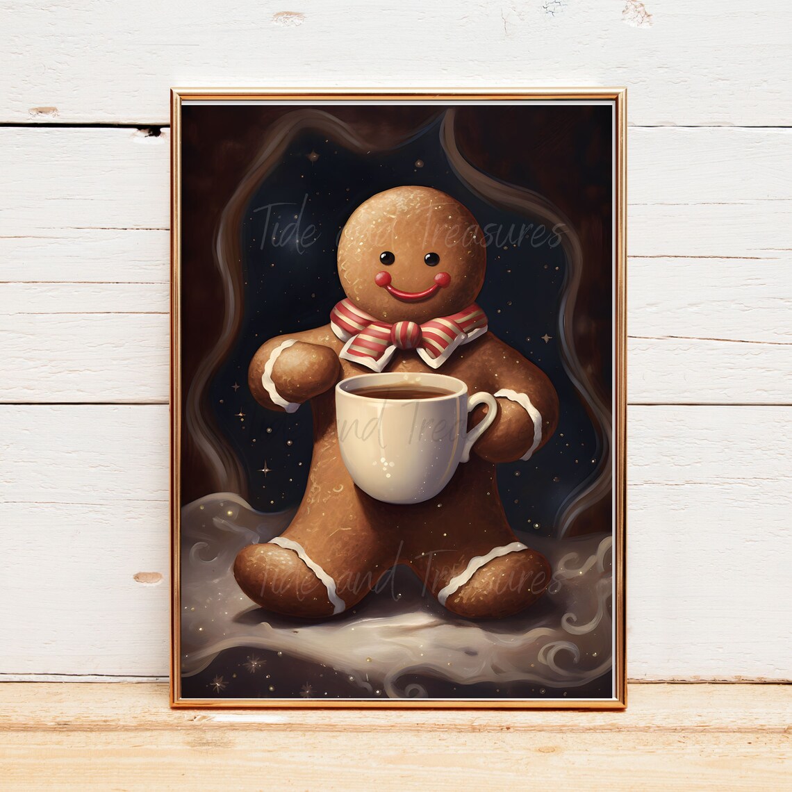 Gingerbread Man Drinking Hot Cocoa, Cute Christmas Wall Decor, Holiday ...