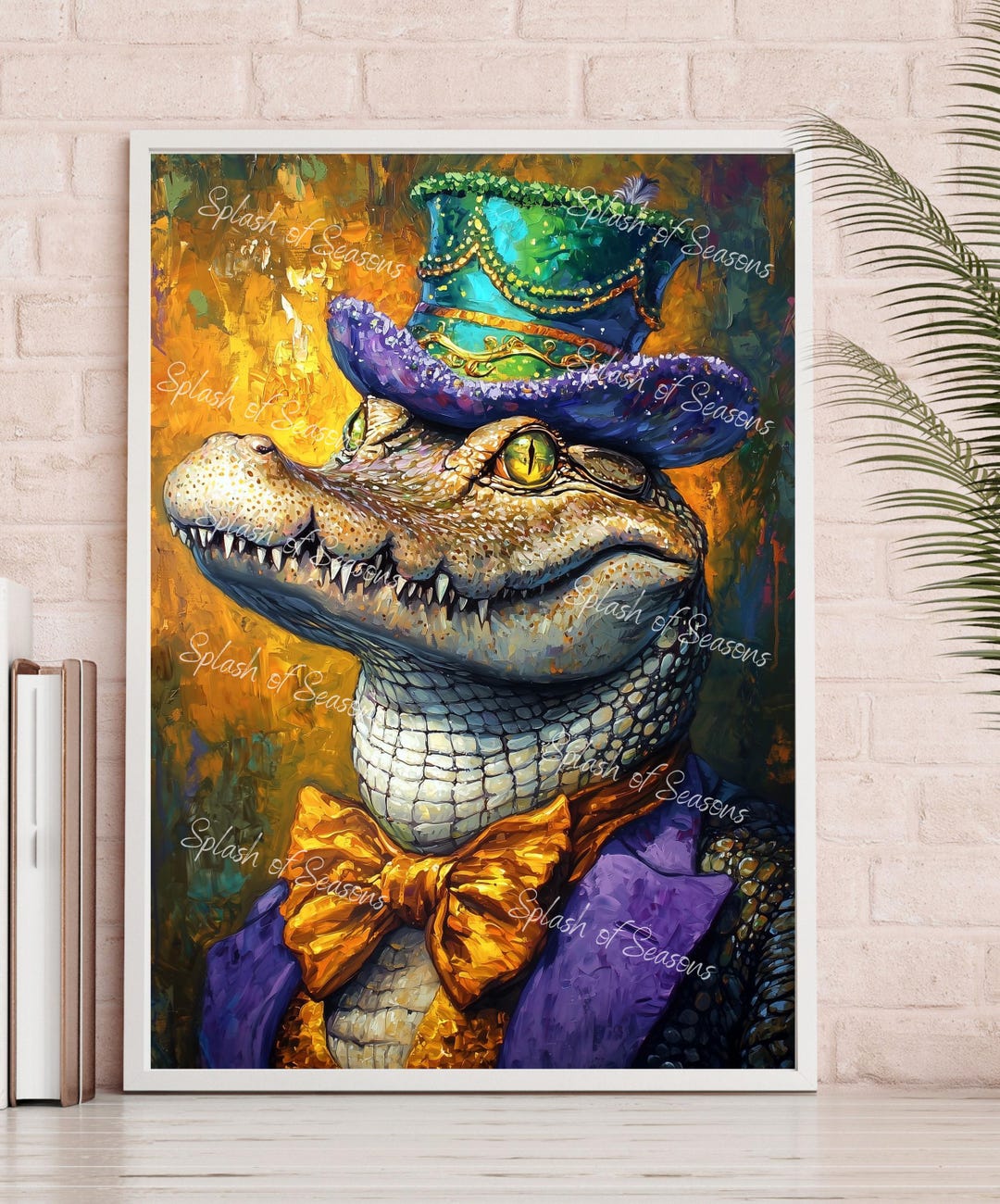 Mardi Gras Gator Painting Print, Maximalist Wall Art, New Orleans Decor ...