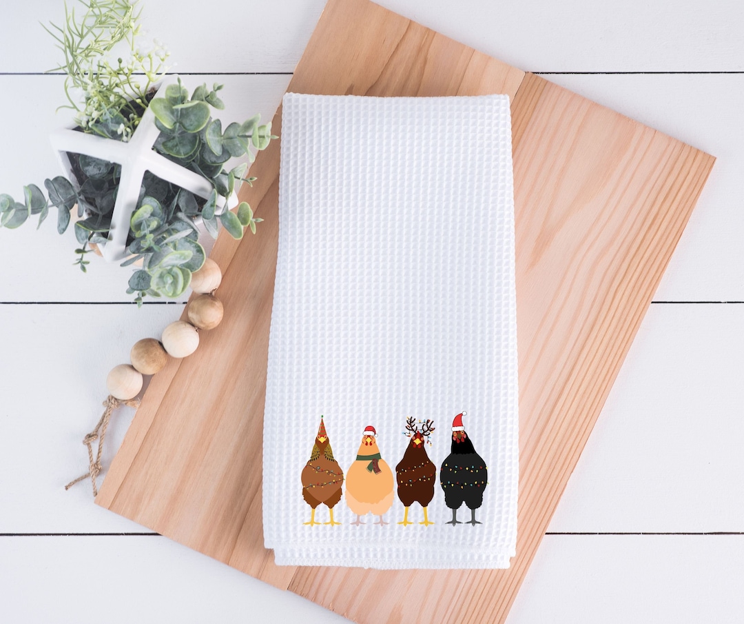 Christmas Chickens Kitchen Towel, Chicken Decor, Farm Animal Kitchen ...