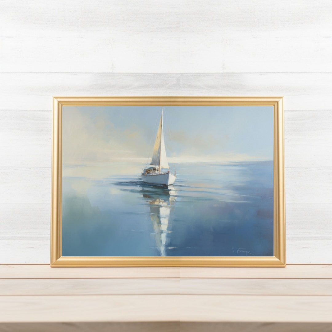 Sail Boat Print, Ocean Scene Print, Beach Painting, Beach House Decor ...