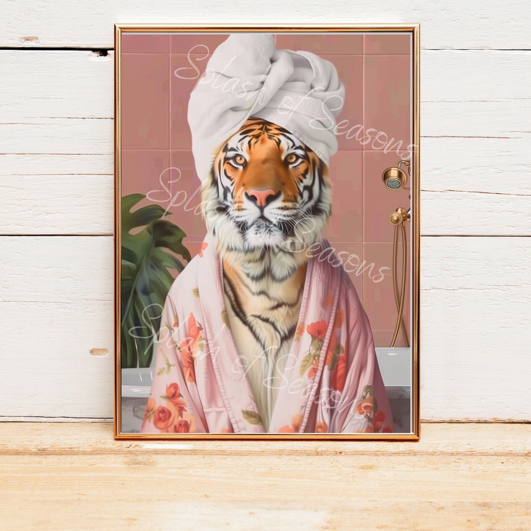 Tiger in a Robe Bathroom Print, Tropical Home Decor, Funny Bathroom ...