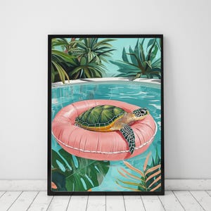 Sea Turtle on A Pool Float, Maximalist Wall Art, Ocean Lover Decor ...