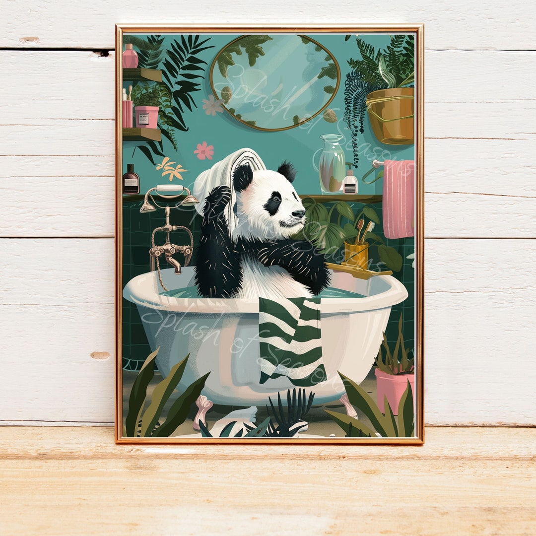 Panda in Bathtub Bathroom Print, Tropical Home Decor, Bathroom Wall Art ...